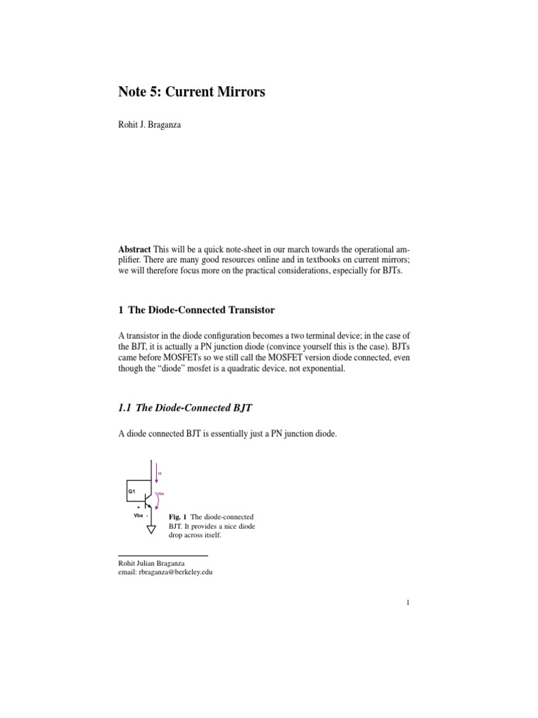 An Overview of Current Mirrors and Their Practical Considerations for BJTs and MOSFETs | PDF ...