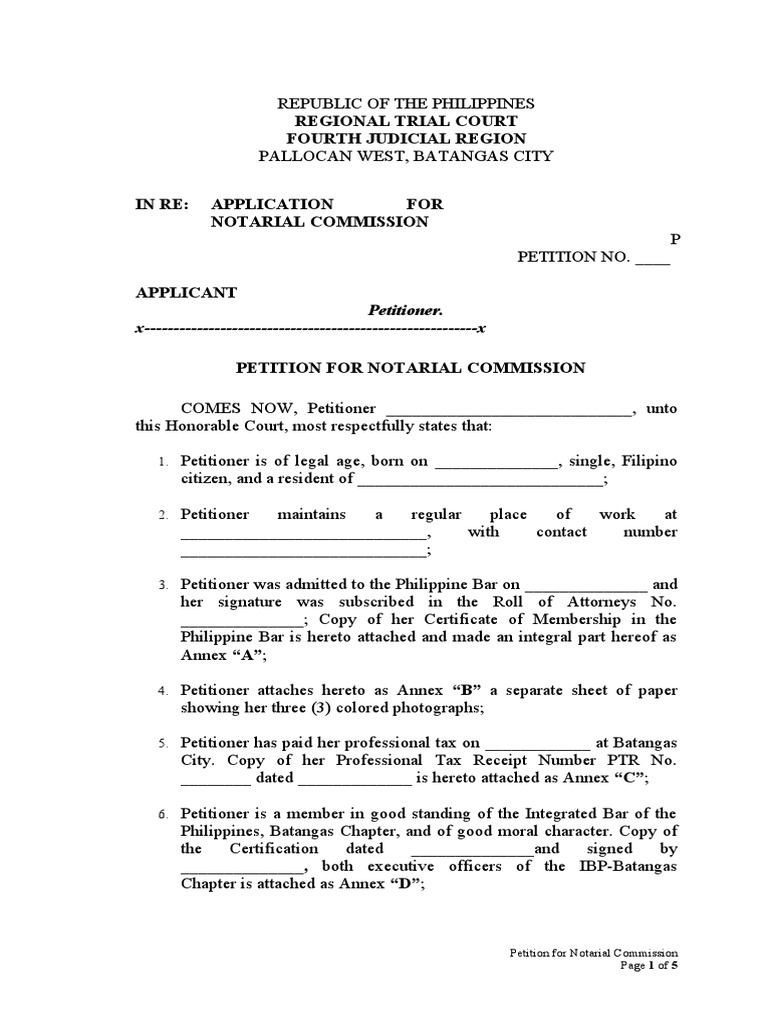 Petition For Notarial Commission Sample | PDF | Public Law | Legal ...