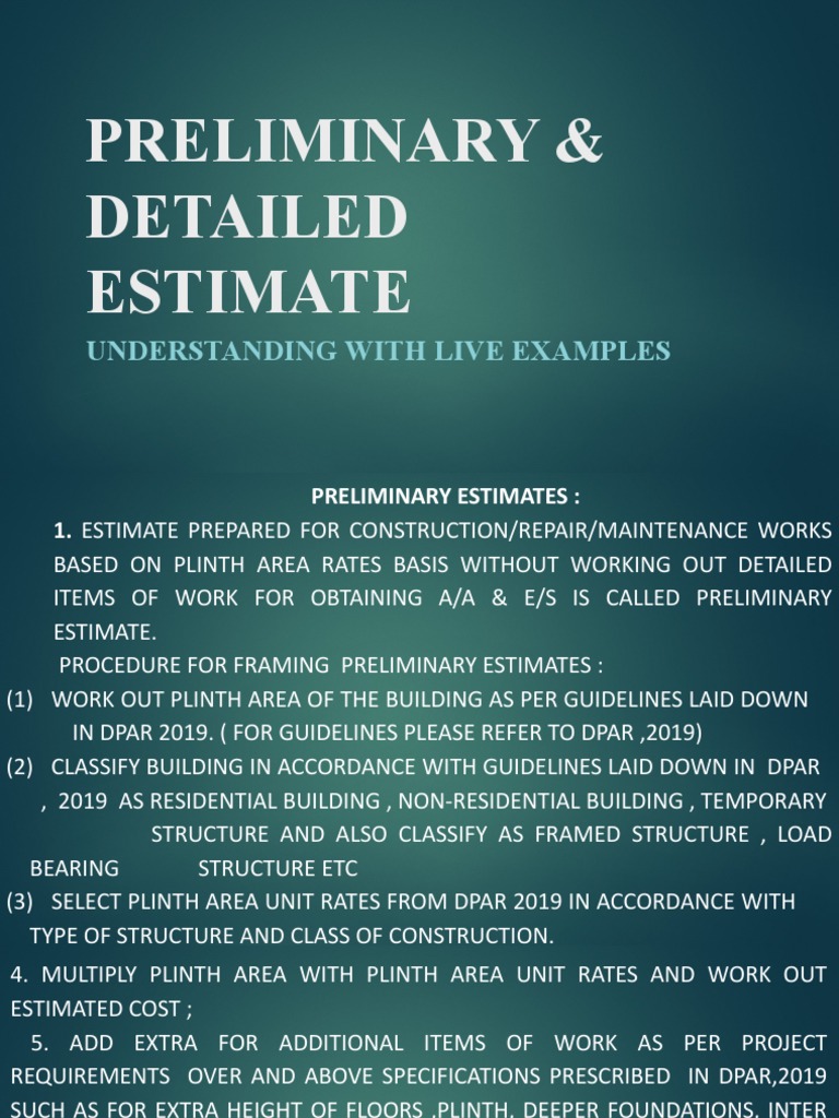 Preliminary & Detailed Estimate: Understanding With Live Examples | PDF | Building Engineering ...