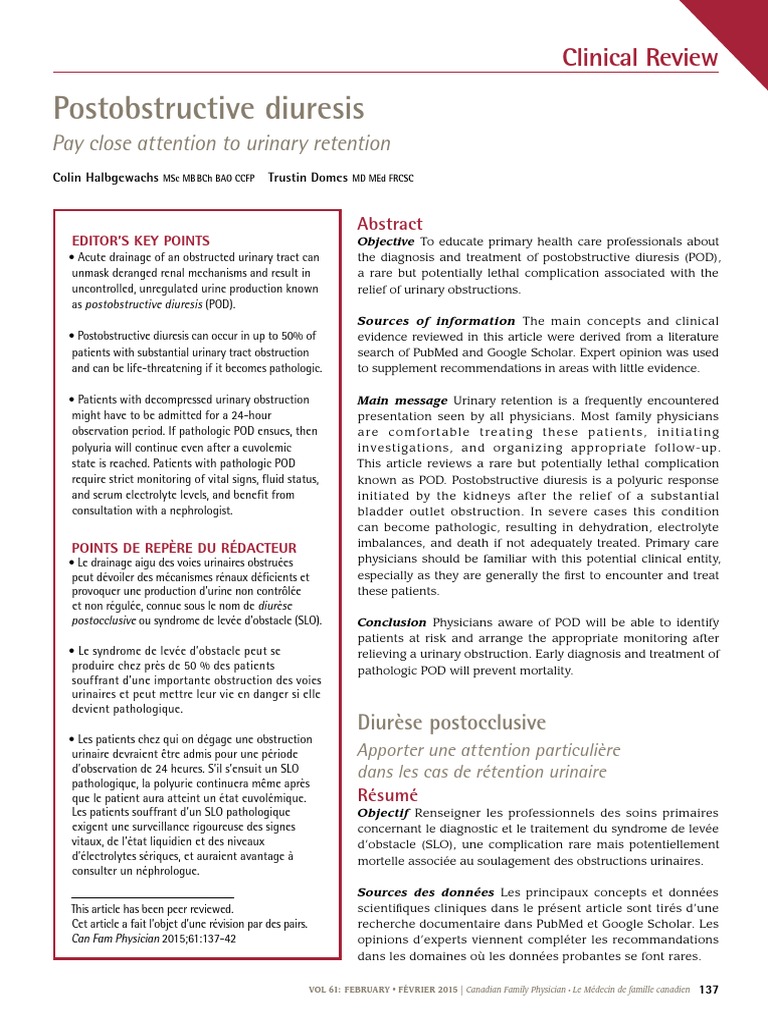 Postobstructive Diuresis: Clinical Review | PDF | Urinary System ...