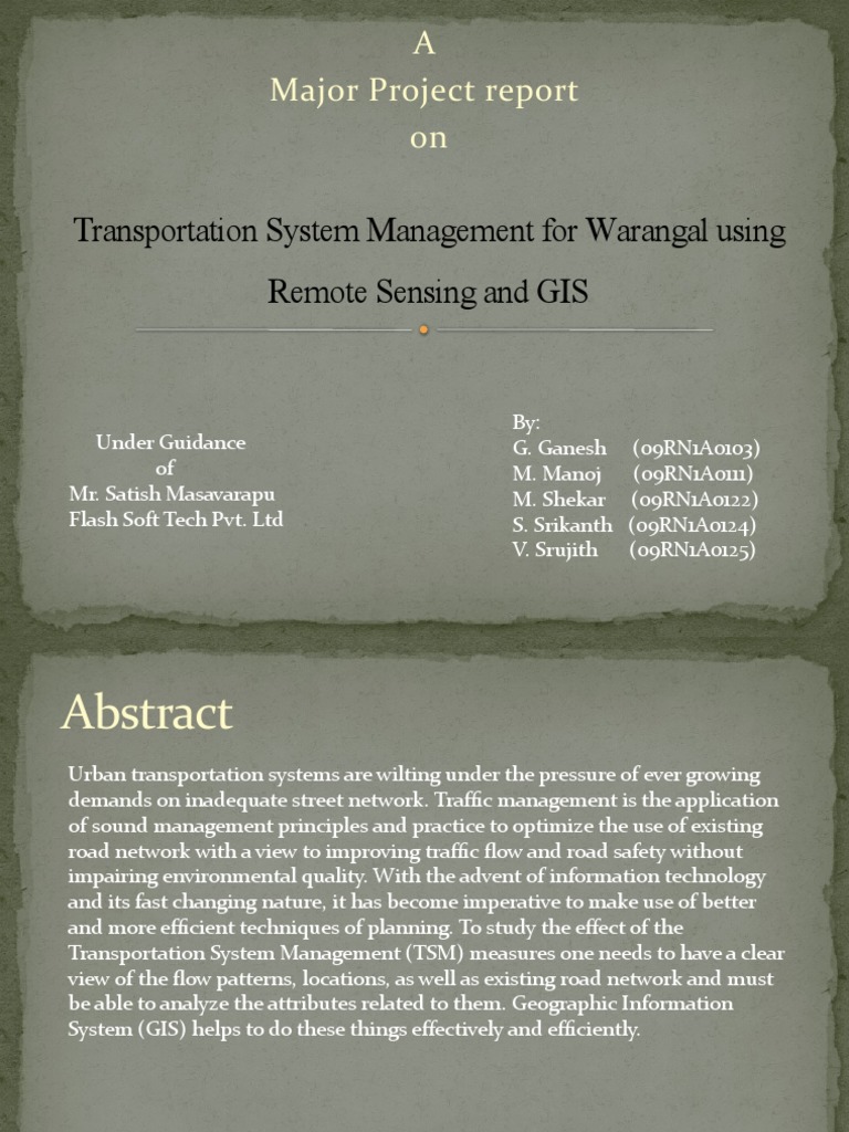 Transportation System Management For Warangal Using Remote Sensing and ...