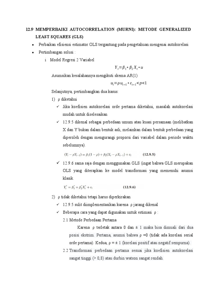 12.9 Memperbaiki Autocorrelation (Murni) : Metode Generalized Least ...