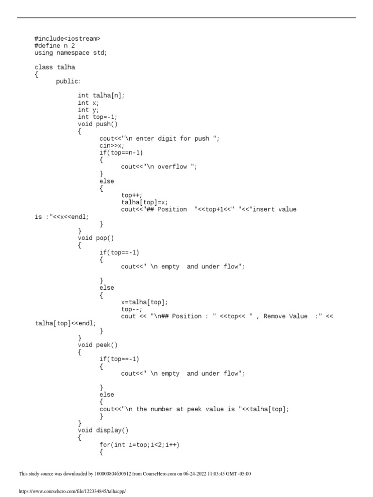 Implementing A Stack Data Structure Using An Array A C Program
