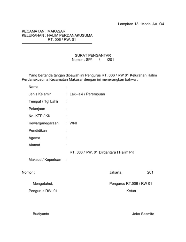 Format Surat Pengantar RT | PDF