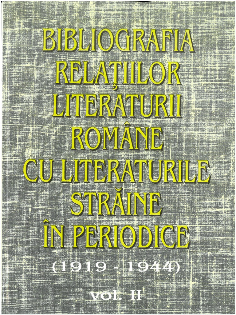 Bibliografia Relatiilor Literaturii Romane Cu Literaturile Straine in ...
