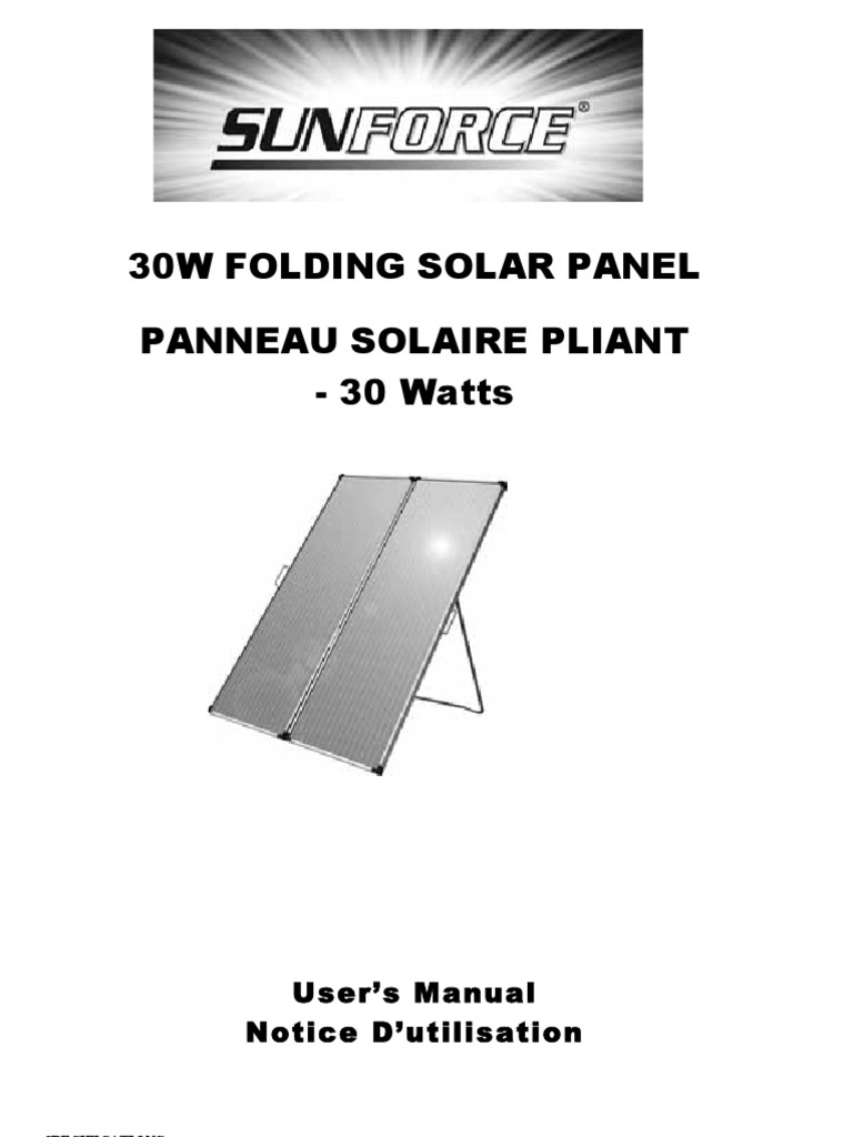 Sunforce 50232 30 Watt Folding Solar Panel Owner's Manual | PDF | Energy Technology | Physical ...