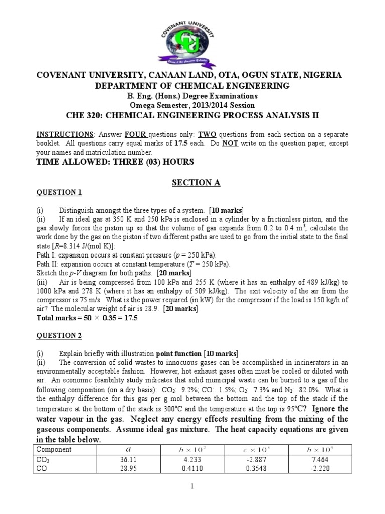 Che 320 Exam | PDF | Humidity | Enthalpy