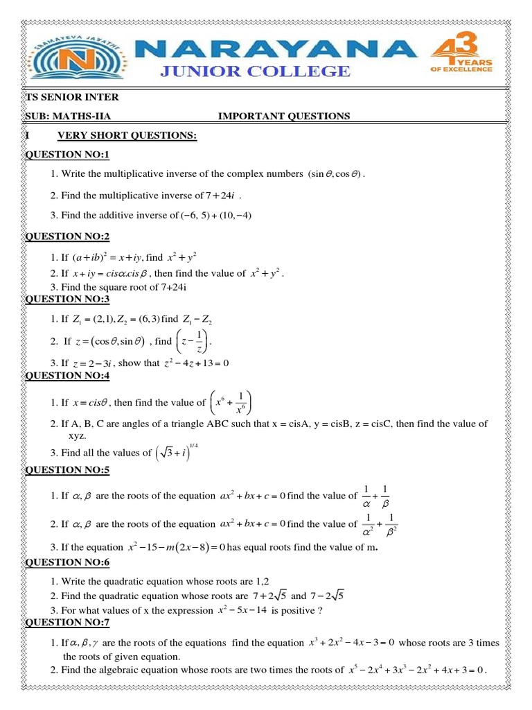 Ts SR Maths Iia Imp Questions | PDF | Equations | Zero Of A Function
