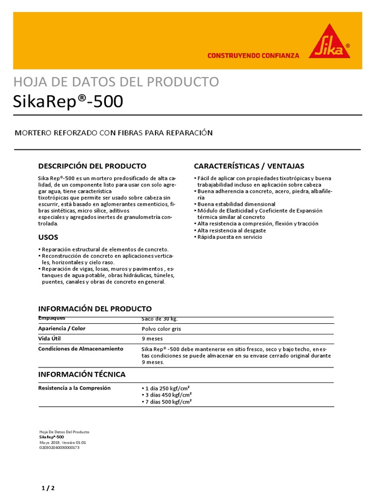 Ficha Técnica Sika Rep 500 | PDF | Hormigón | Materiales de construcción