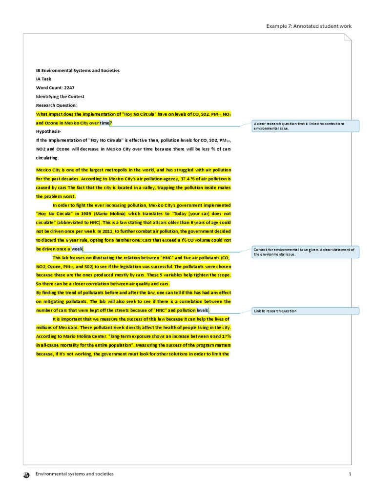 IB ESS Sample IA 2 | PDF | Air Pollution | Pollution