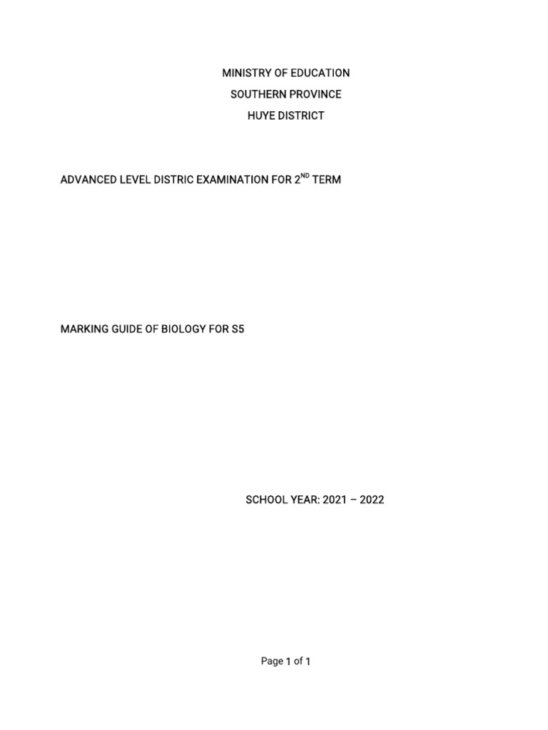 Biology S5 Marking Guide 2021-2022 | PDF