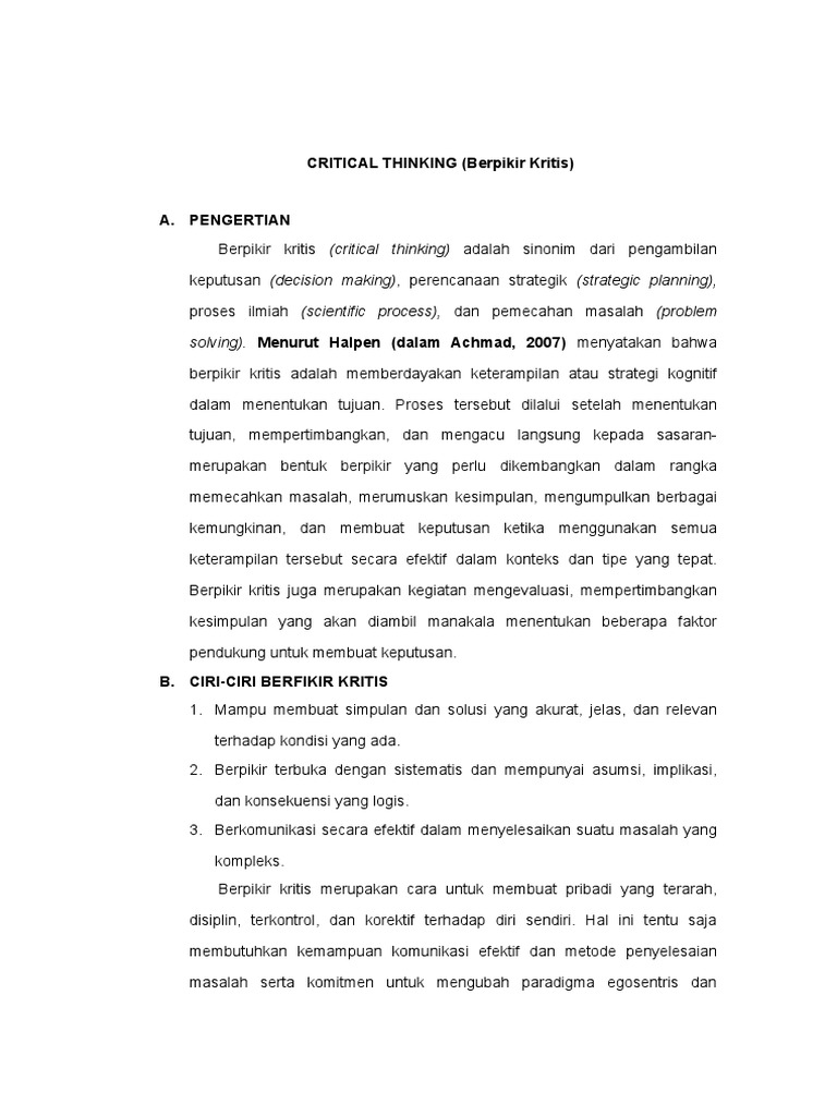 Panduan Berpikir Kritis dan Kreatif | PDF