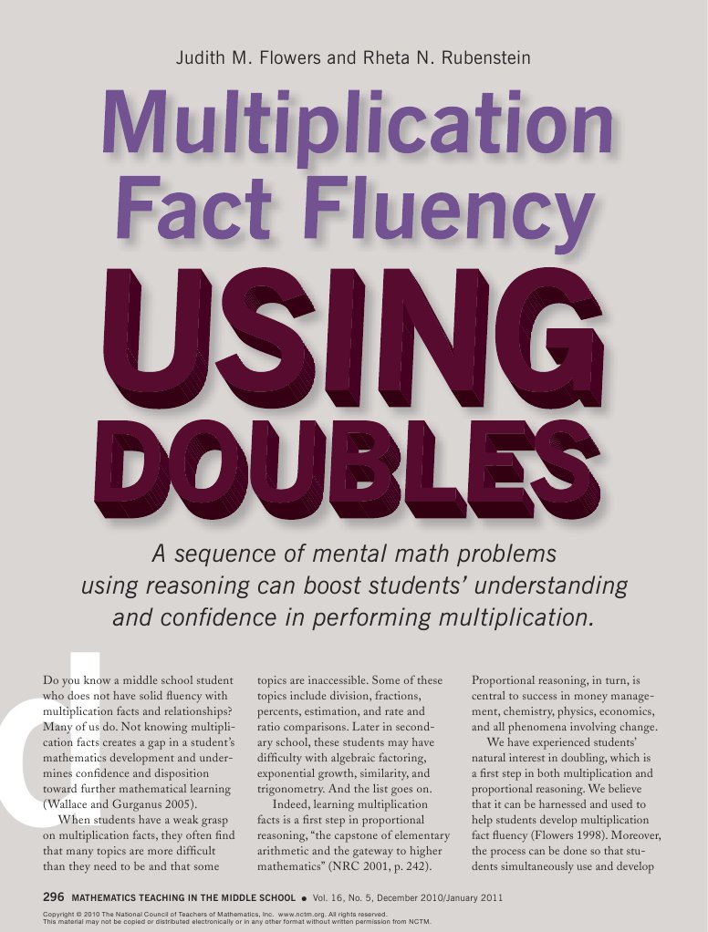 Multiplication Fact Fluency Using Doubles | PDF | Multiplication ...
