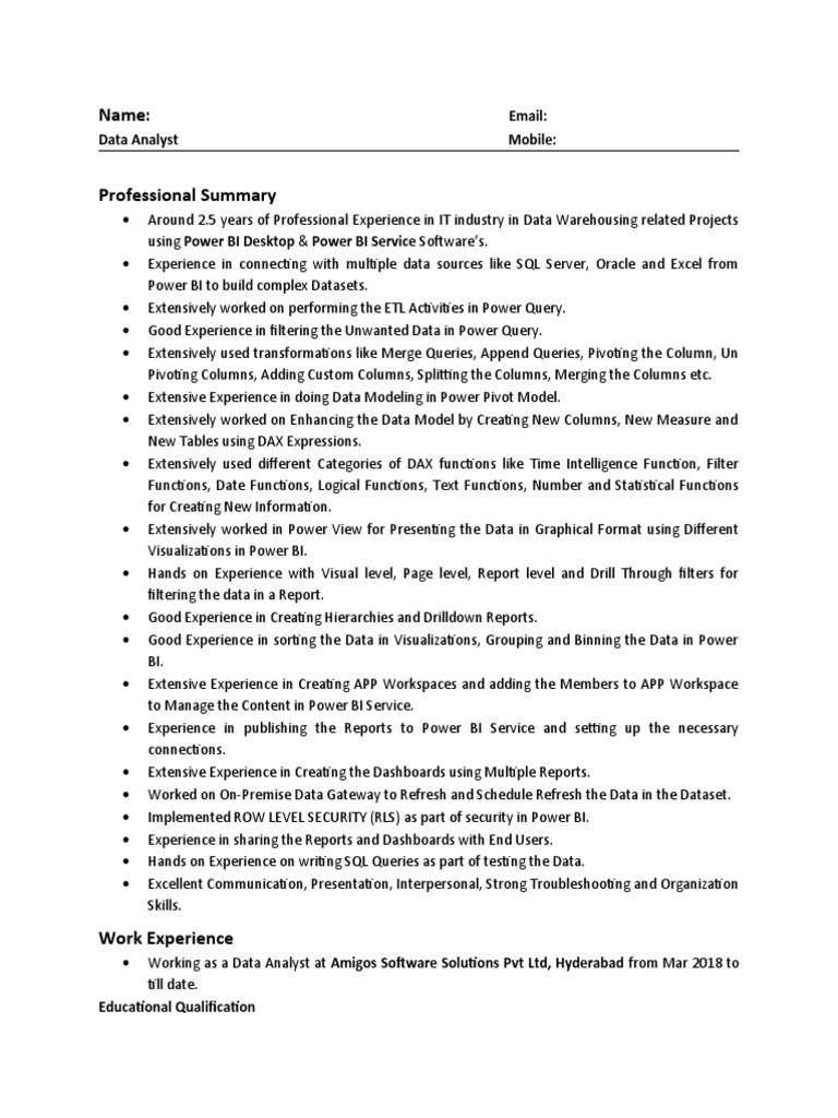 Data Analyst with 2.5+ Years of Power BI Experience | PDF | Microsoft ...