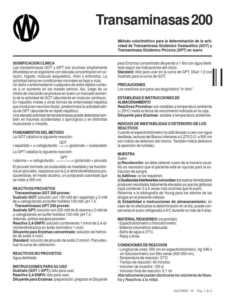 Transaminasas Wiener | PDF | Transaminasa | Solución tampón