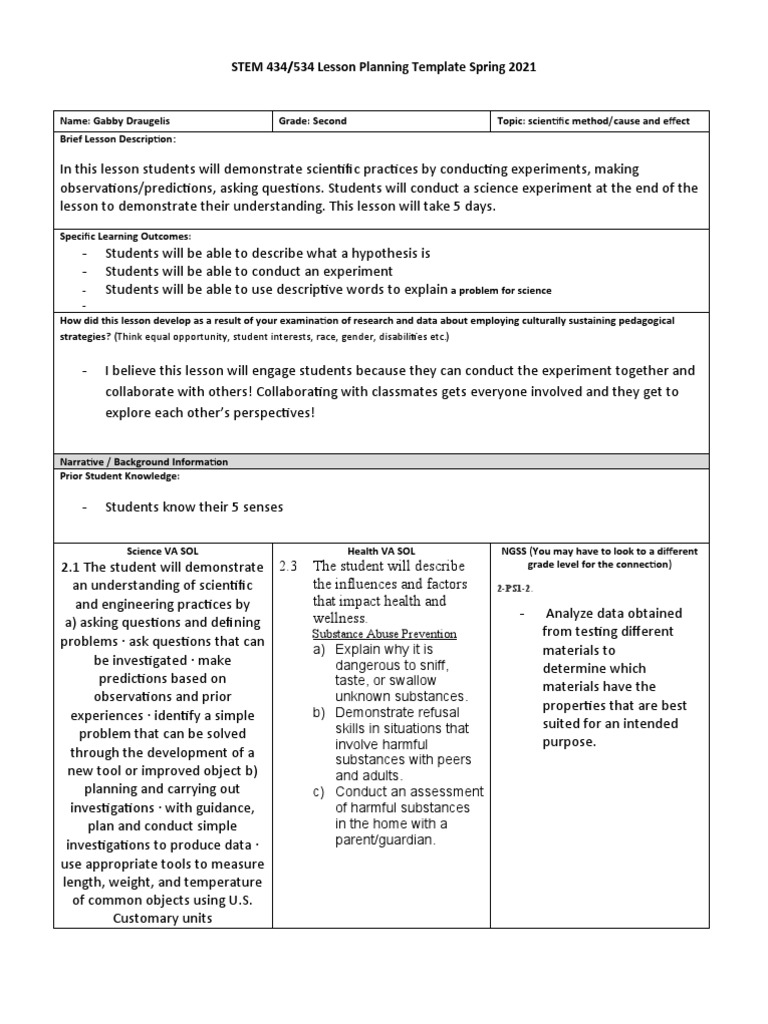 Stem434 - 5e Lesson Plan - Gabby Draugelis | PDF | Experiment | Science