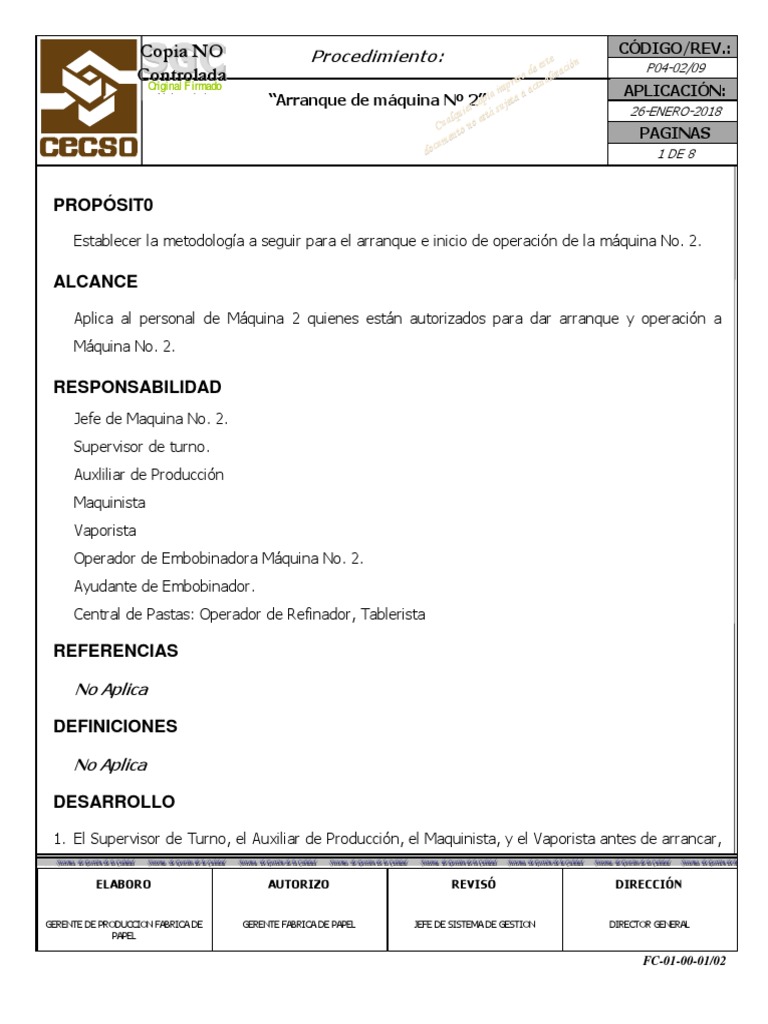 Arranque Máquina 2: Procedimiento Detallado | PDF