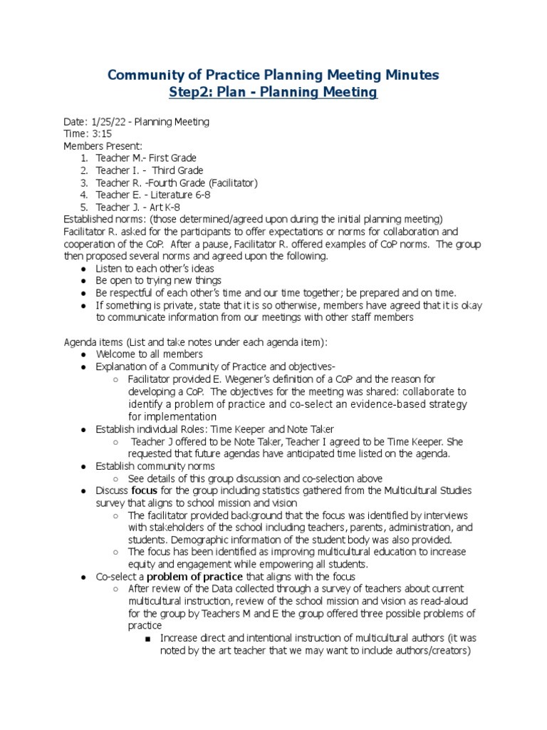 Portfolio Copy of Planning Meeting Minutes | PDF | Brainstorming | Teachers