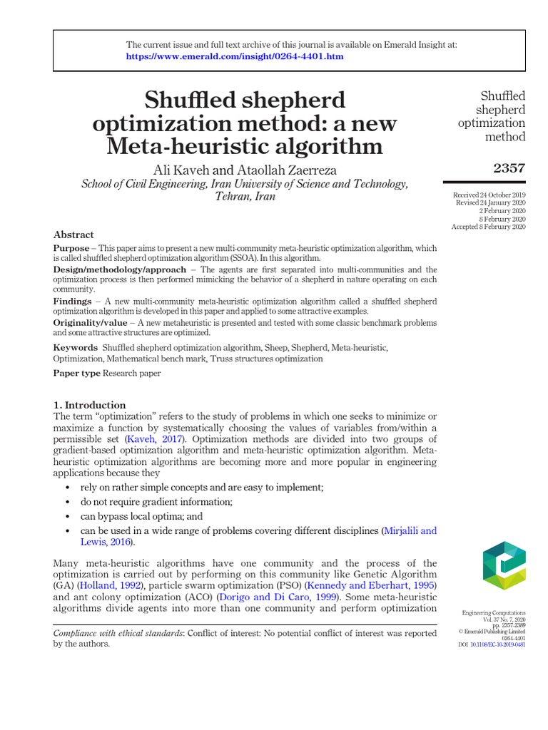 Shuffled Shepherd Optimization Method A New Meta Heuristic Algorithm Pdf Metaheuristic 