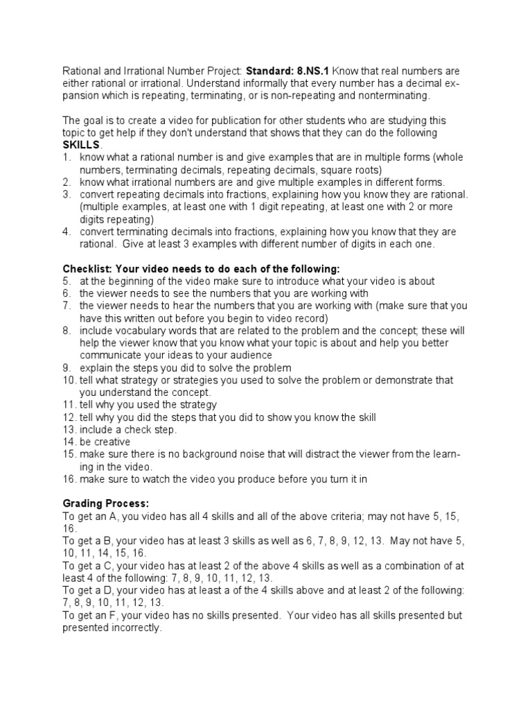 Rational Vs Irrational Number Project | PDF | Rational Number | Numbers