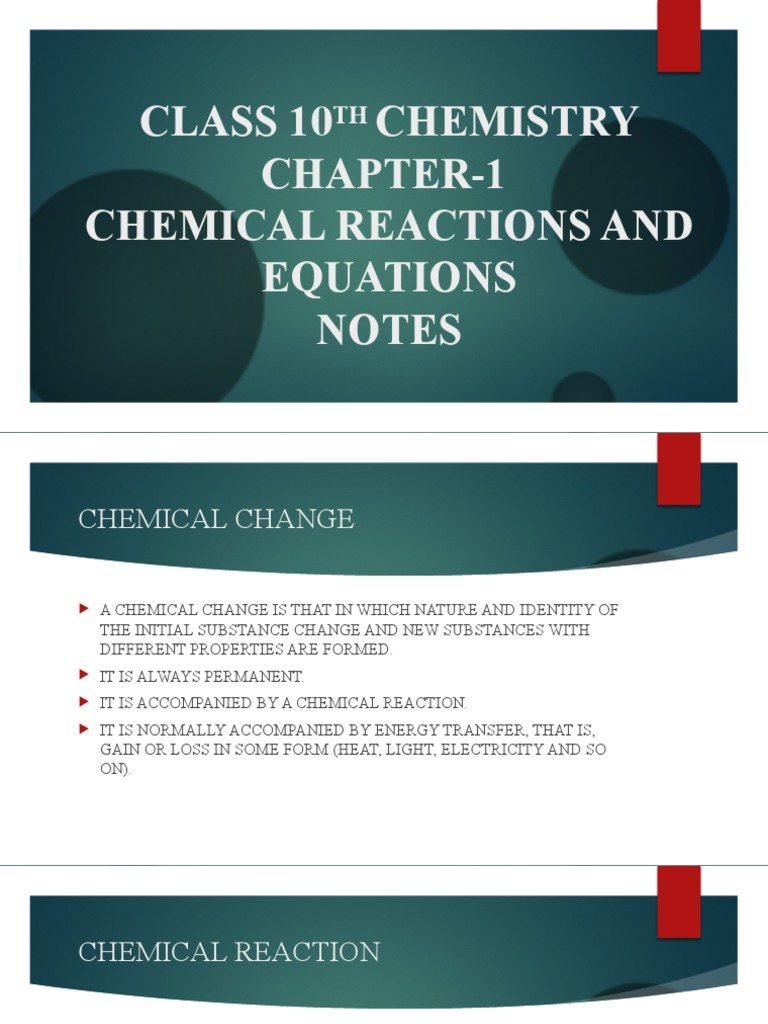 Class 10TH Chemistry CH 1, Notes | PDF | Chemistry | Chemical Reactions