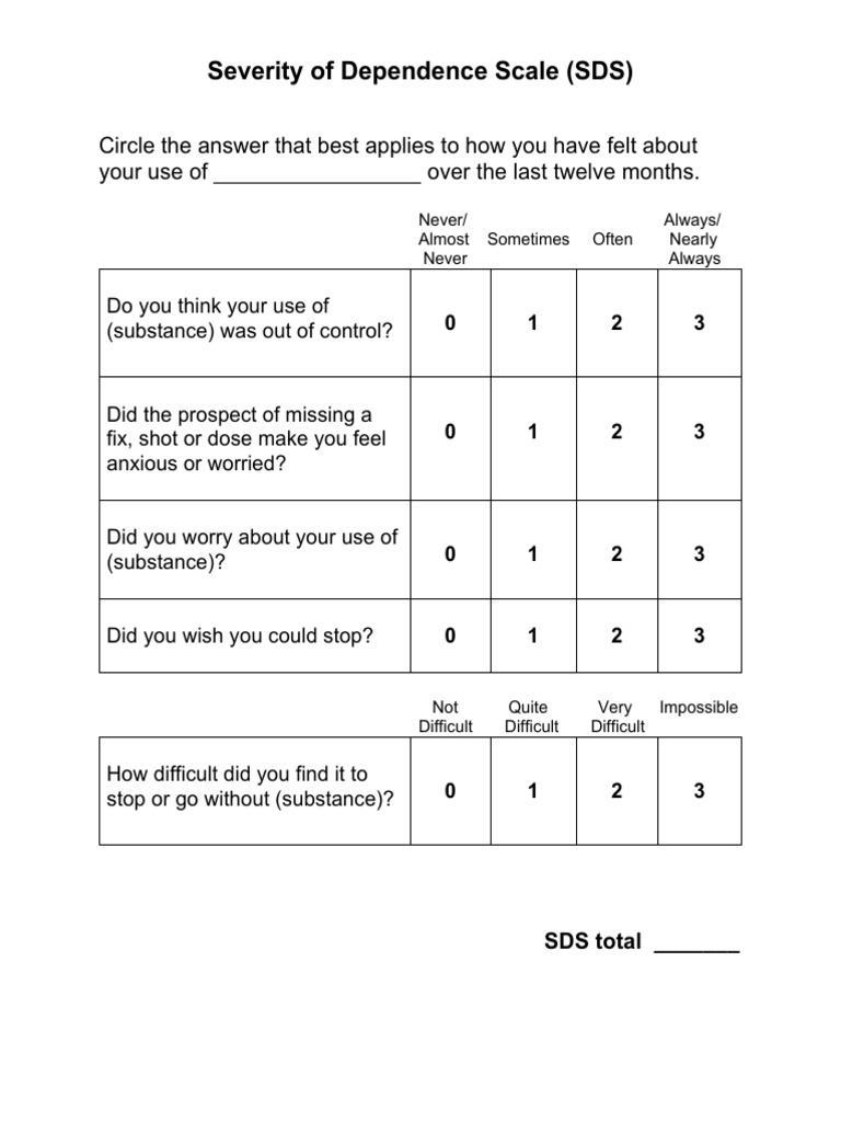 Severity of Dependence Scale (SDS) Guide | PDF | Substance Abuse ...