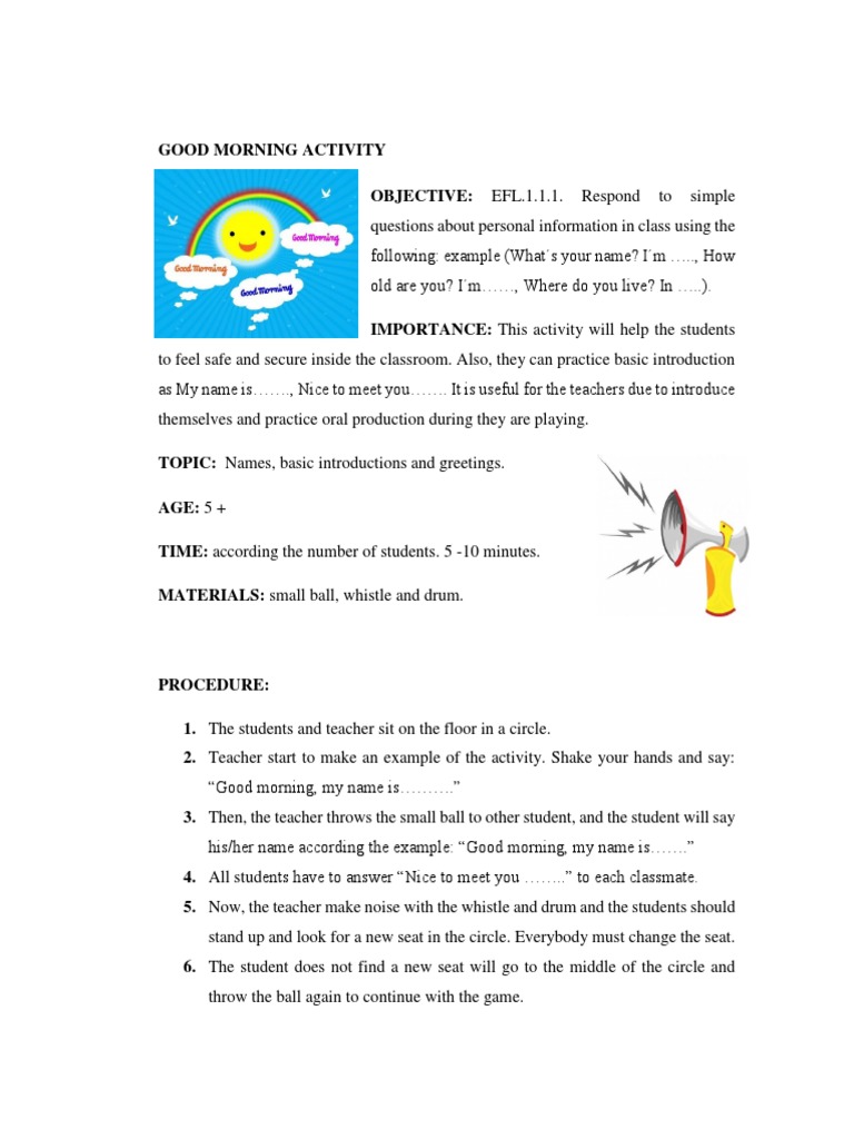 Good Morning Activity | PDF | Teachers | Classroom
