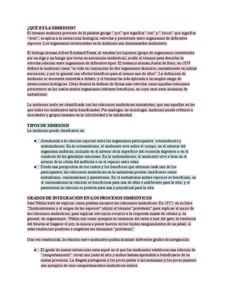 Relaciones Simbioticas | PDF | Simbiosis | Ciencias de la vida
