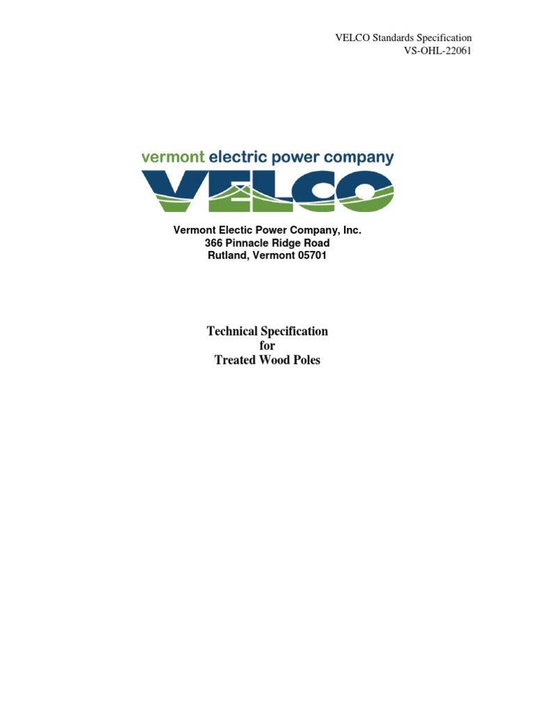 VELCO Wood Pole Specifications Guide | PDF | Specification (Technical ...