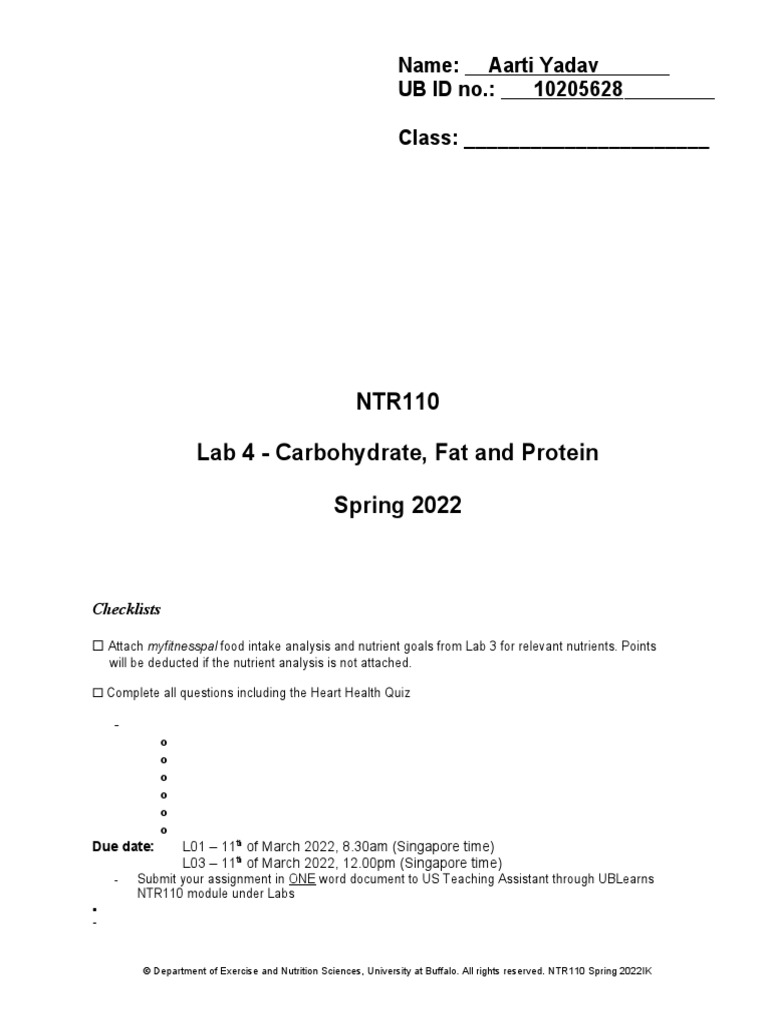 Lab 4 - Carbohydrate Fat Protein Aarti | PDF | Fat | Determinants Of Health