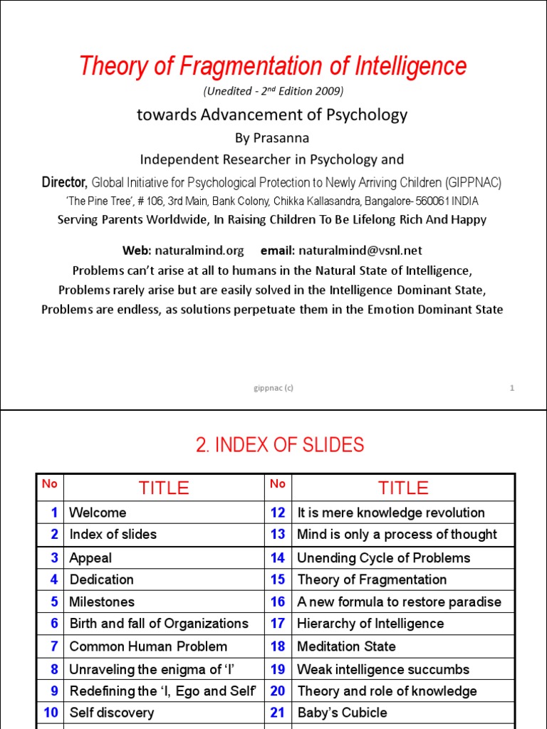 Theory of Fragmentation of Intelligence: Towards Advancement of ...
