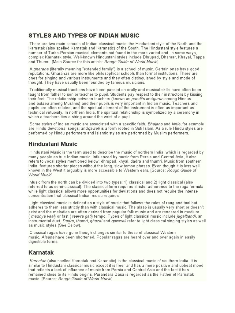 Styles and Types of Indian Music | PDF