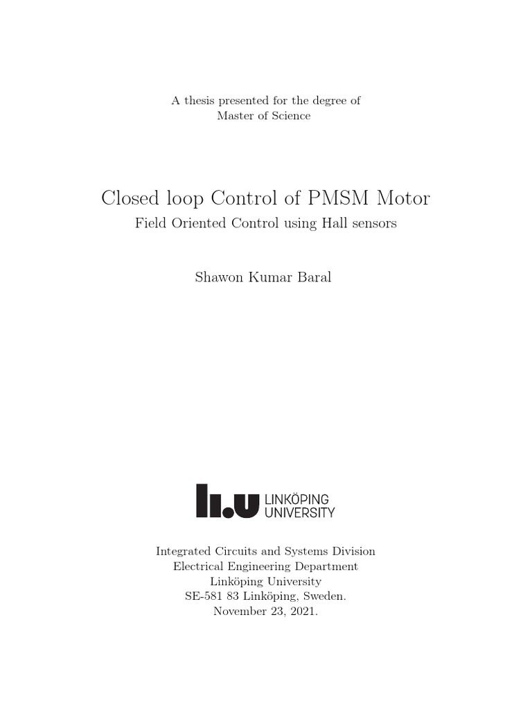 Closed Loop Control of PMSM Motor: Field Oriented Control Using Hall ...