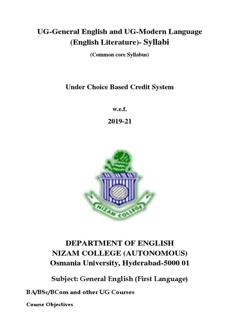UG-General English and UG-Modern Language (English Literature) | PDF ...