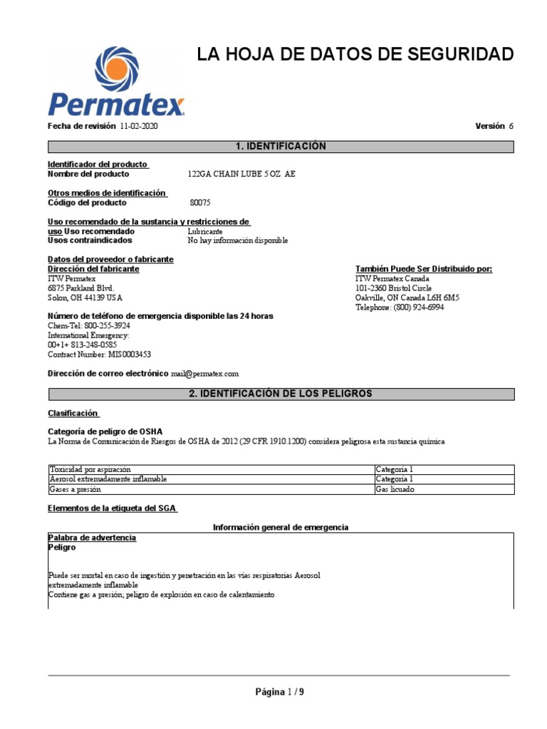 MSDS | PDF | Administración de Seguridad y Salud Ocupacional | Agua