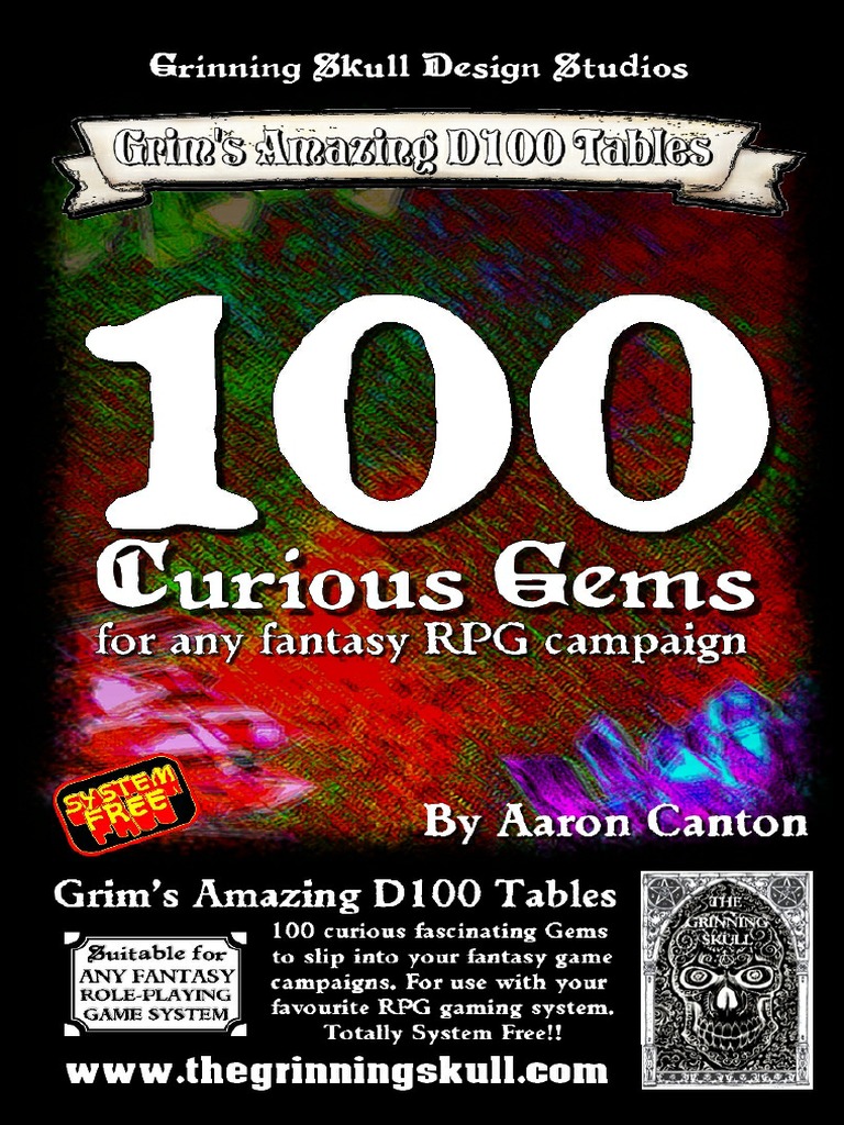 Grim's Amazing D100 Tables - 100 Curious Gemstones For Any Fantasy RPG ...