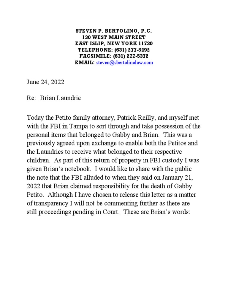 Brian Laundrie Letters | PDF