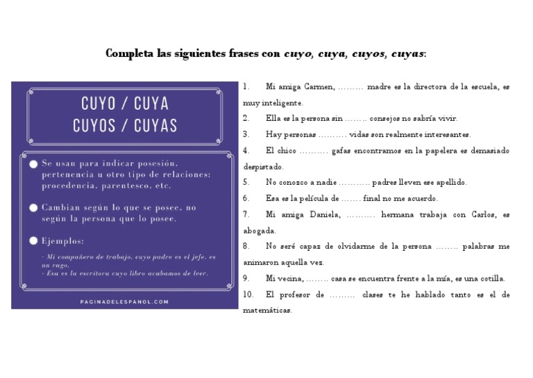 Cuyo-Cuya-Cuyos-Cuyas - Ejercicios | PDF