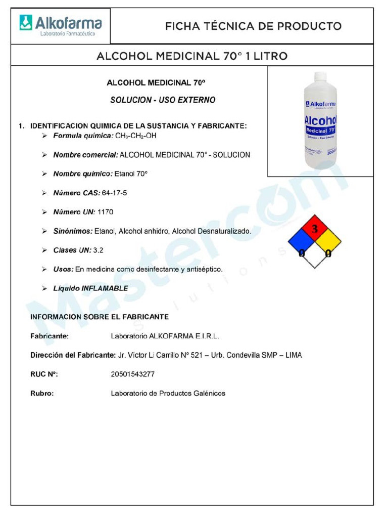 HOJA MSDS - Alcohol 70 | PDF