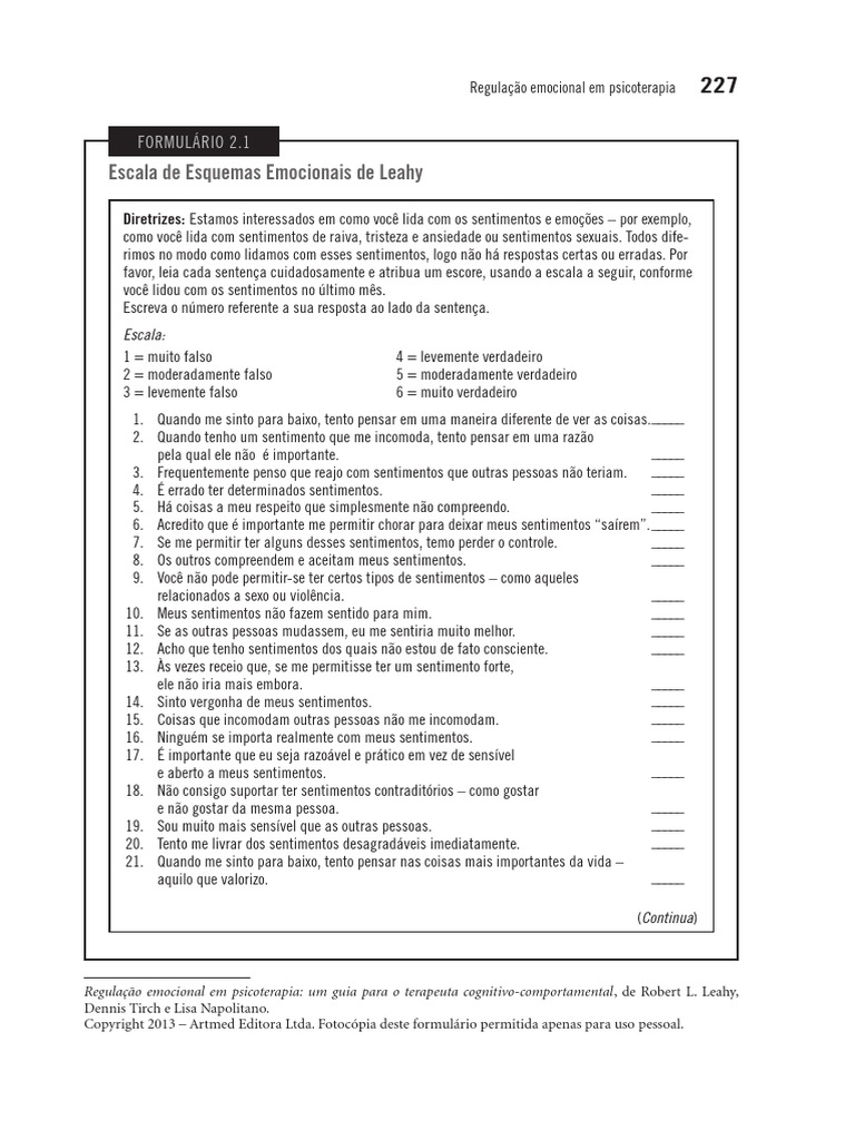 Escala de Esquema Emocionais de Leahy | PDF | Emoções | Sentimento