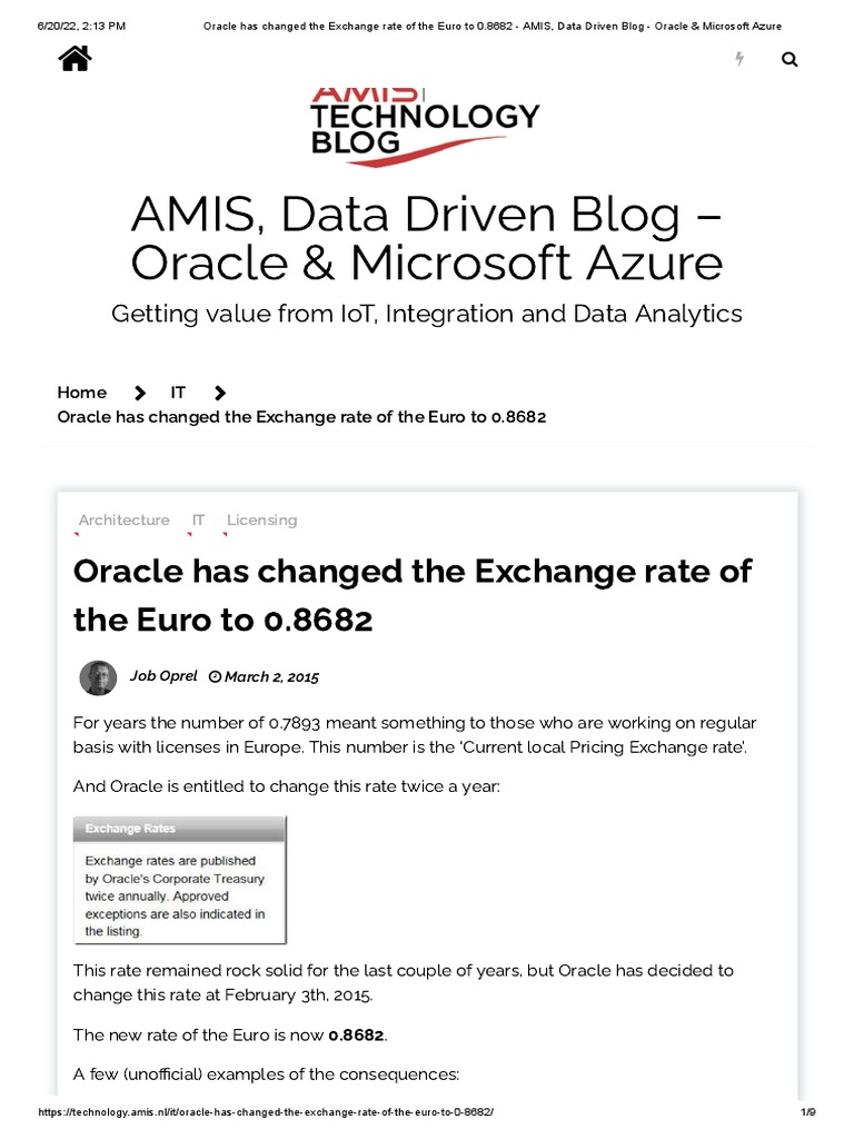 Oracle Has Changed The Exchange Rate of The Euro To 0.8682 - AMIS, Data Driven Blog - Oracle ...
