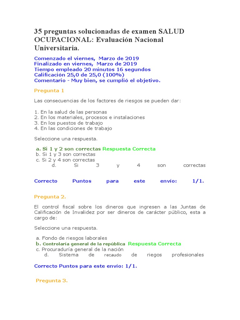 35 Preguntas Solucionadas de Examen SALUD OCUPACIONAL | PDF | Seguridad y salud ocupacional ...