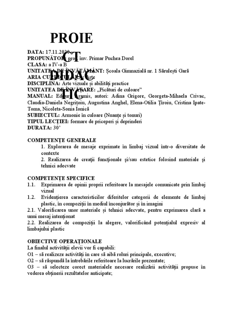 Proiect Didactic Avap | PDF