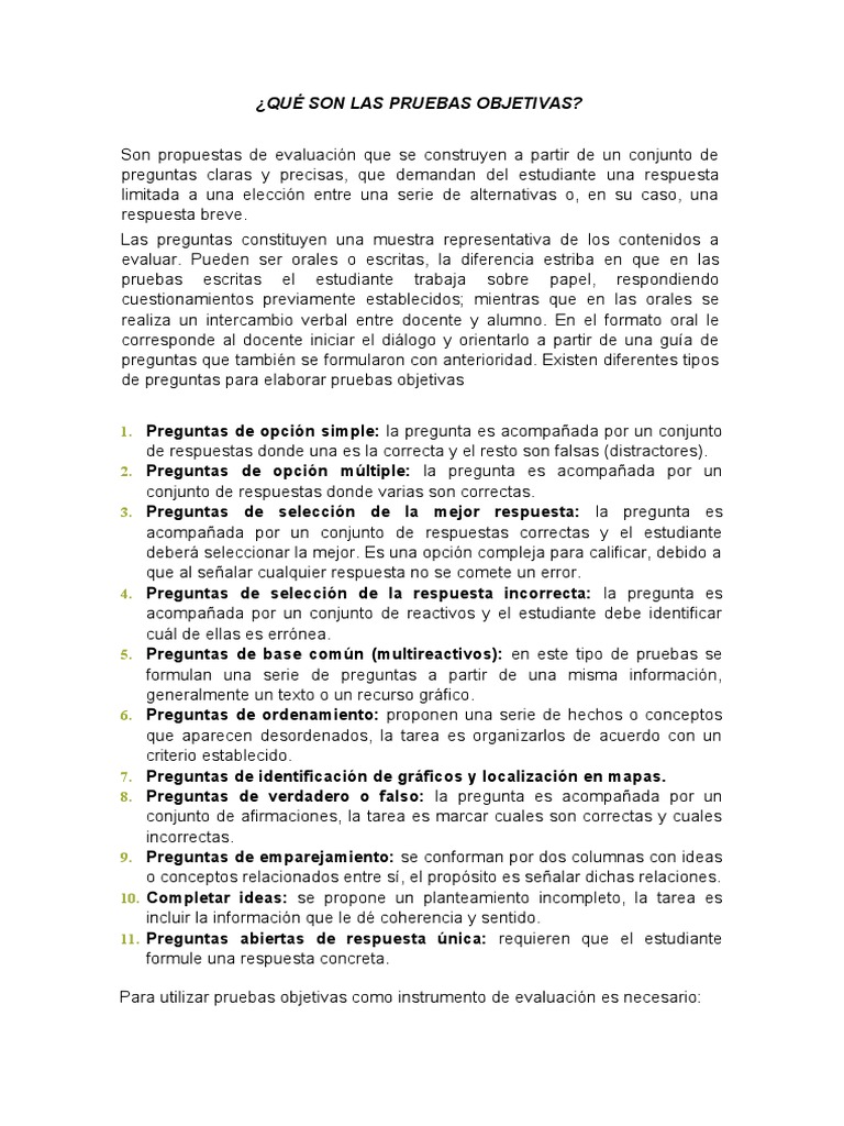 QUÉ SON LAS PRUEBAS OBJETIVAS | PDF | Evaluación | Aprendizaje