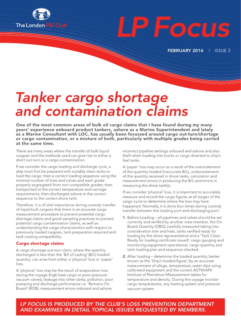 Tanker Cargo Shortage and Contamination Claims | PDF | Oil Tanker ...