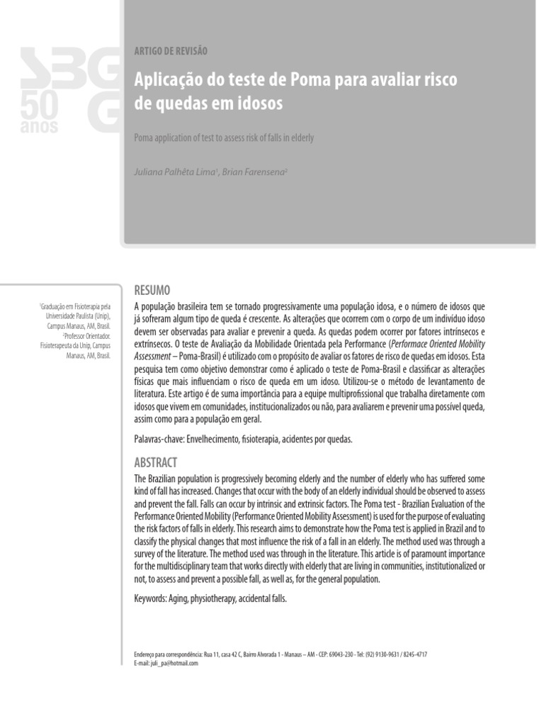 Aplicação Do Teste de Poma para Avaliar Risco de Quedas em Idosos | PDF ...