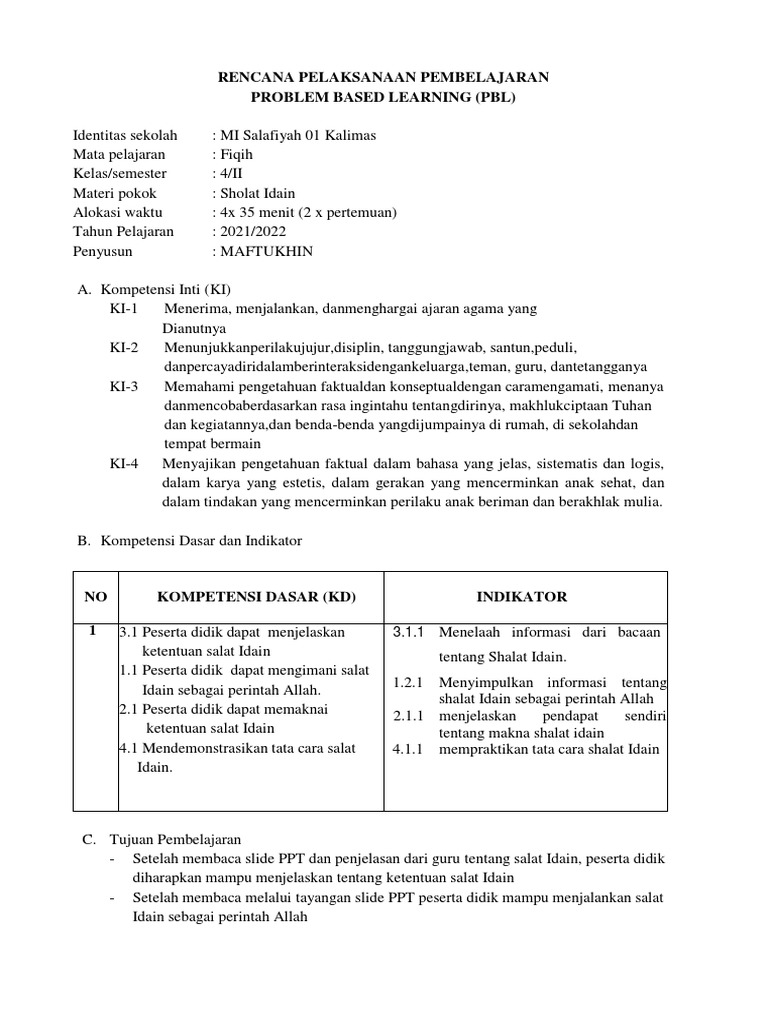 RPP PBL 3 | PDF | Karier & Perkembangan