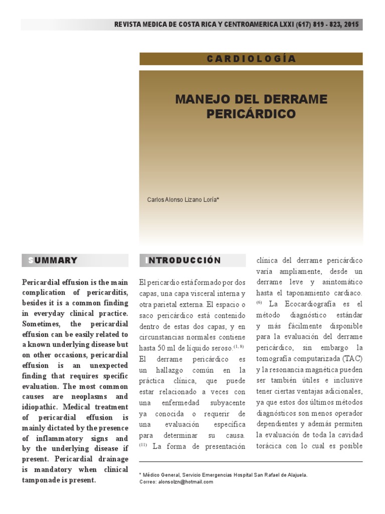 Manejo del Derrame Pericárdico | PDF | Medicina | Ciencias de la Salud