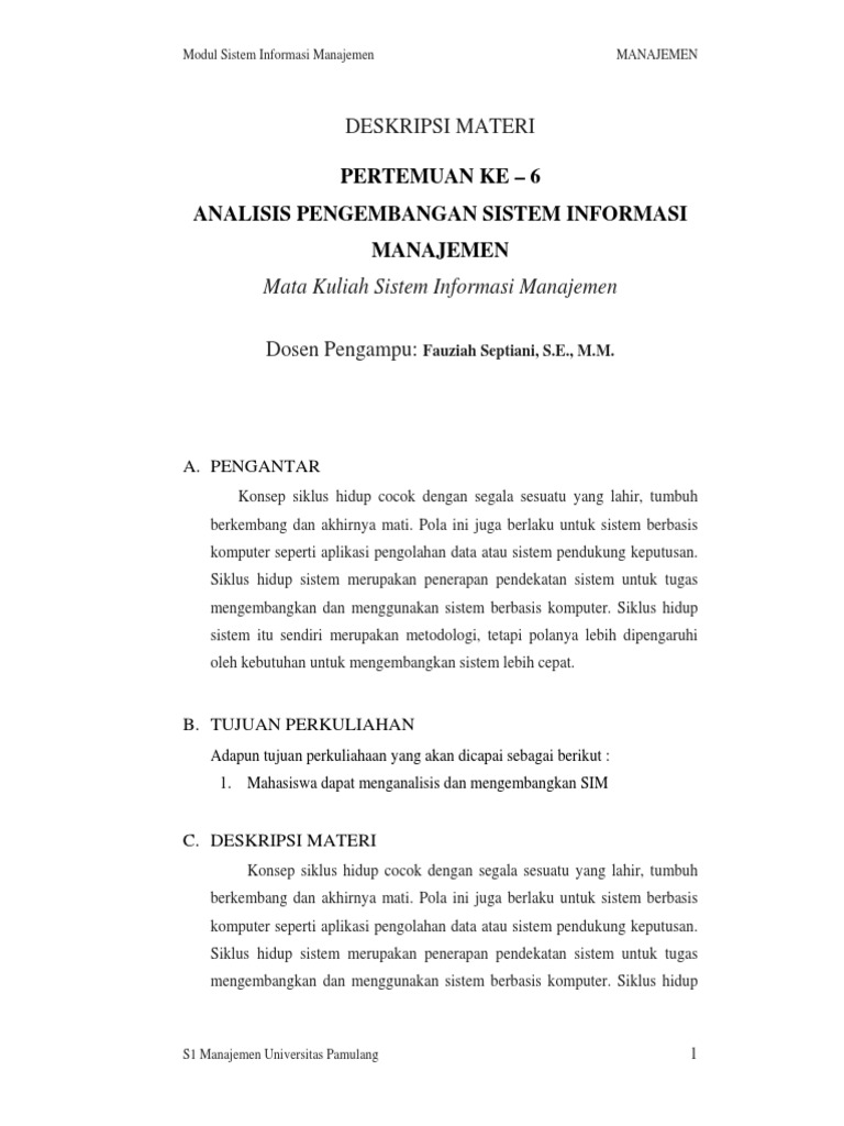 Materi Pertemuan Ke-6 Mata Kuliah SIM | PDF