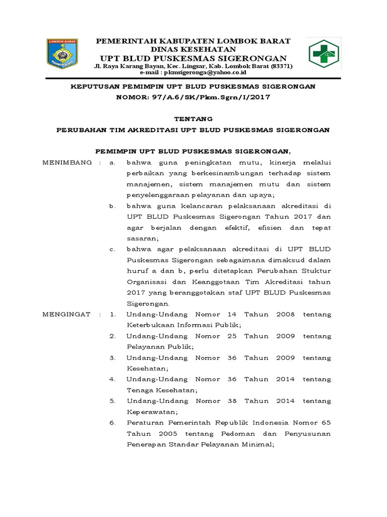 Perubahan SK TIM AKREDITASI | PDF